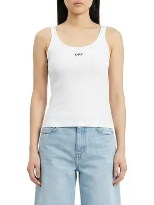 Off-White Ribbed Cotton Tank Top - White 1