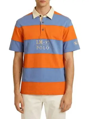 LA MARTINA Striped Cotton Polo With Logo Red