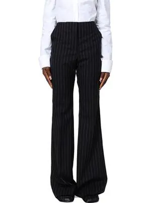 Sportmax Striped Virgin Wool Blend Flared Trousers - Black