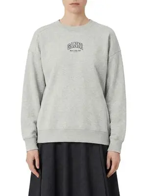 GANNI Ganni Cotton Crew-Neck Sweatshirt With Logo Grey