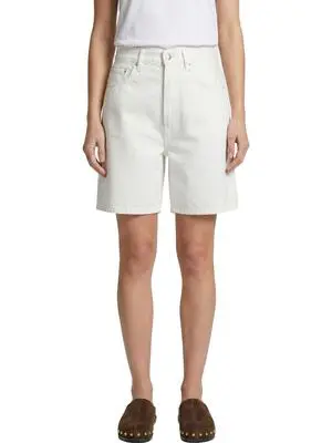 ANINE BING Anine Bing Solid Beige Denim High-Waisted Regular Fit Shorts