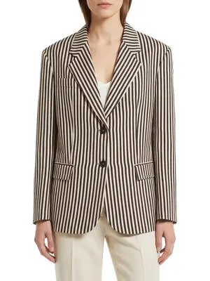 ALYSI Striped Linen Blend Blazer - Brown