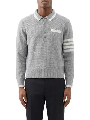 Thom Browne Waffle Knit Polo Shirt With Contrast Trim - Grey