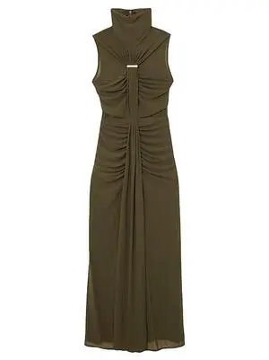 REISS Colette Ruched Sleeveless Maxi Dress - Khaki Green
