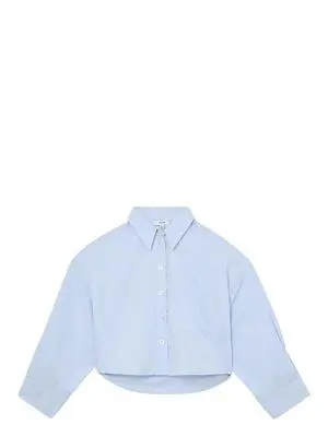 REISS Solenge Long-sleeve Cropped Cotton Shirt - Blue