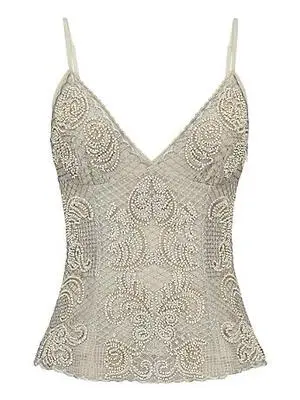 House Of Cb Bead-embellished Mesh Top - Vintage Ivory