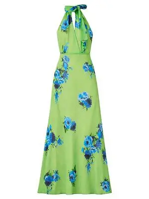 RO&ZO Athena Tie-neck Floral-print Maxi Dress - Green