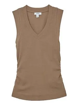 REISS Sandy V-neck Ribbed Stretch-cotton Vest - Neutral