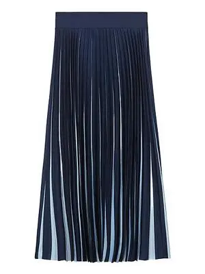 REISS Serena Pleated Woven Midi Skirt - Navy Pale Blue