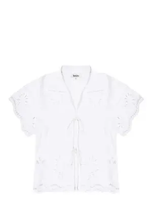 RO&ZO Broderie Tie-front Cotton-blend Shirt - White