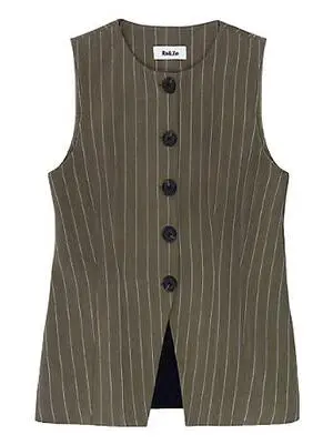 RO&ZO Pinstripe Woven Waistcoat - Olive