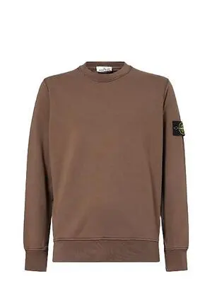 Stone Island Brand-badge Crew-neck Cotton-jersey Sweatshirt - Umber
