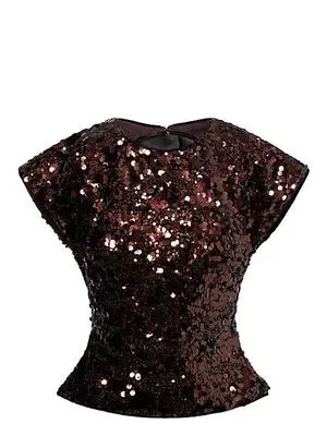 GANNI Sequin-embellished Velvet Top With Bow Detail - Demitasse