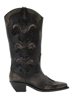 ALLSAINTS Dolly Western Heeled Leather Boots - Etch Dark Brow