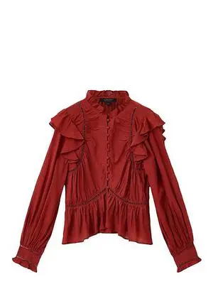 ALLSAINTS Lima Ruffle-neck Cotton-blend Blouse - Paprika Red