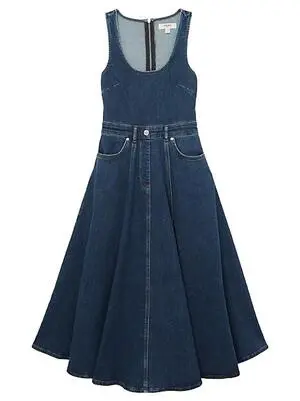 REISS Fitted-waist Sleeveless Stretch-denim Midi Dress - Indigo Blue