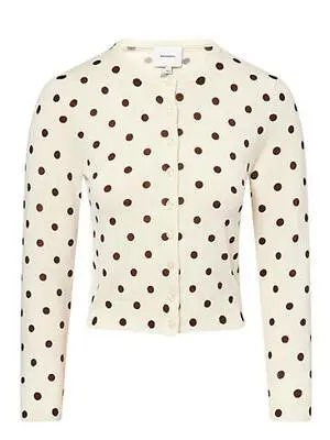 REFORMATION Bernadette Polka Dot-print Merino Wool Cardigan - Brownie Dot