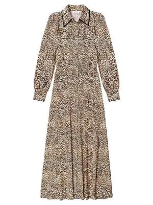 RO&ZO Collared Leopard-print Woven Maxi Dress - Brown