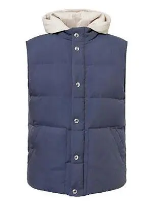 Eleventy Detachable-hood Padded Silk Gilet - Blue Sand