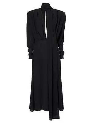 MUGLER Fluid Draped Woven Midi Dress - Black