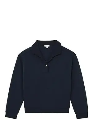 REISS Button-Neck Relaxed-Fit Sweatshirt Navy