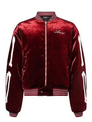 Amiri Velvet Bomber Jacket With Bones Appliqu - Red