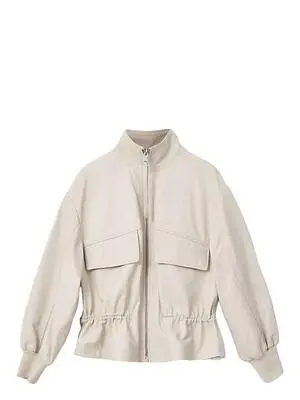 ALLSAINTS Flor Funnel-neck Leather Jacket - Off White