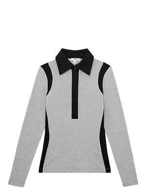 REISS Denise Colour-block Shirt - Grey Marl Black