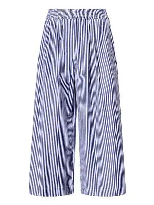 Max Mara Stripe-print Cotton Cropped Trousers - Navy Pinstripes
