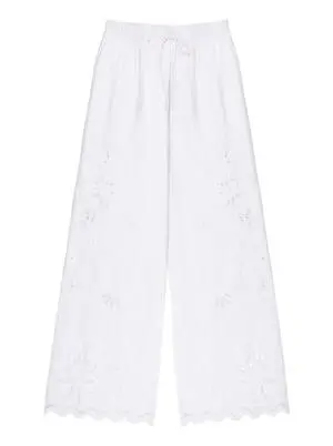 RO&ZO Broderie Wide-leg Cotton-blend Trousers - White