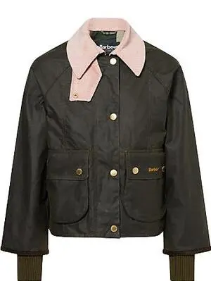 Barbour Beadnell Cropped Waxed-cotton Jacket - Archive Olive/gardenia