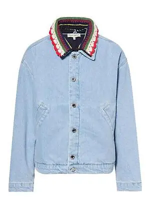 Stine Goya Knitted-collar Padded Denim Bomber Jacket - Denim Blue