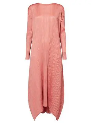 Issey Miyake Long-sleeve Pleated Knitted Maxi Dress - Brown Red