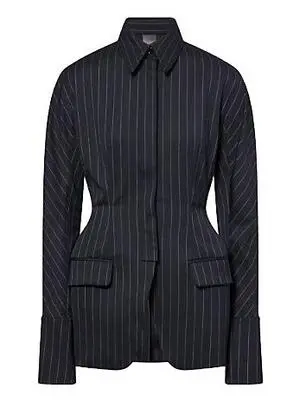 MUGLER Pinstripe Hourglass Wool-blend Jacket - Navy White