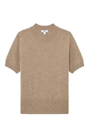 REISS Cashmere Short-sleeve T-shirt - Taupe Neutral