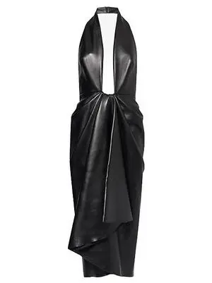 GIVENCHY Draped Backless Leather Midi Dress
