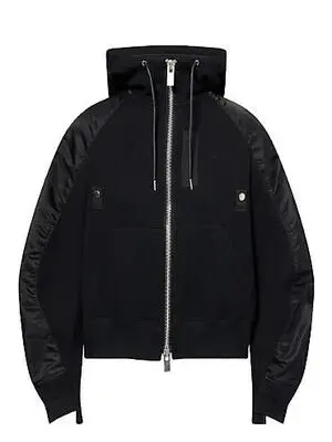Sacai Cotton-blend Track Jacket With Hood - Black