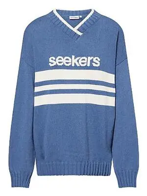 SISTERS & SEEKERS Logo-print Cotton-blend Jumper - Blue