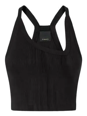 Pinko Asymmetric Neckline Cropped Ribbed Vest Top - Black