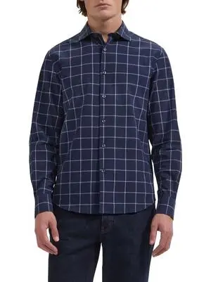 Bugatchi Axel Shaped Fit Stretch Cotton Button-up Shirt - Navy