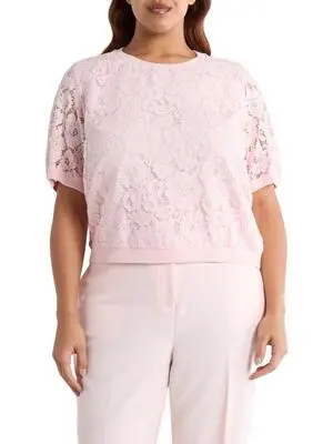 TAHARI ASL Lace Front Crewneck Sweater - Tea Rose