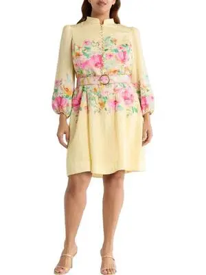 TAHARI ASL Floral Long Sleeve Dress - Buttercup Multi