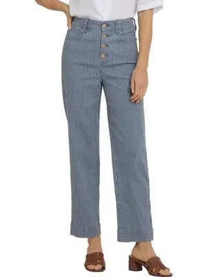 NYDJ Kasey Stripe Exposed Button Ankle Stovepipe Jeans - Malaga Stripe
