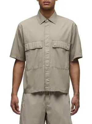 Hudson Jeans Utility Oversize Short Sleeve Cotton & Nylon Snap-up Shirt - Laurel