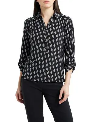 Anne Klein Geometric Print Button-up Shirt - Anne Black/white Dove