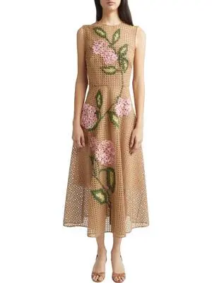 Oscar De La Renta Embroidered Geo Guipure Lace Midi Dress - Khaki