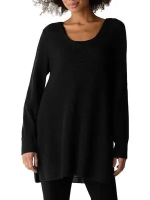 Eileen Fisher Organic Cotton Blend Scoop Neck Tunic Sweater - Black