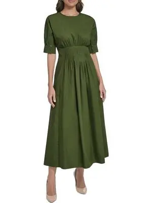 VINCE CAMUTO Pleat Detail Cotton Poplin Dress