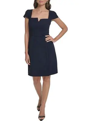 Vince Camuto Notch Neck Crepe Dress - Navy