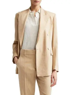 Eleventy Double-breasted Linen-wool Twill Jacket - Taupe Cognac
